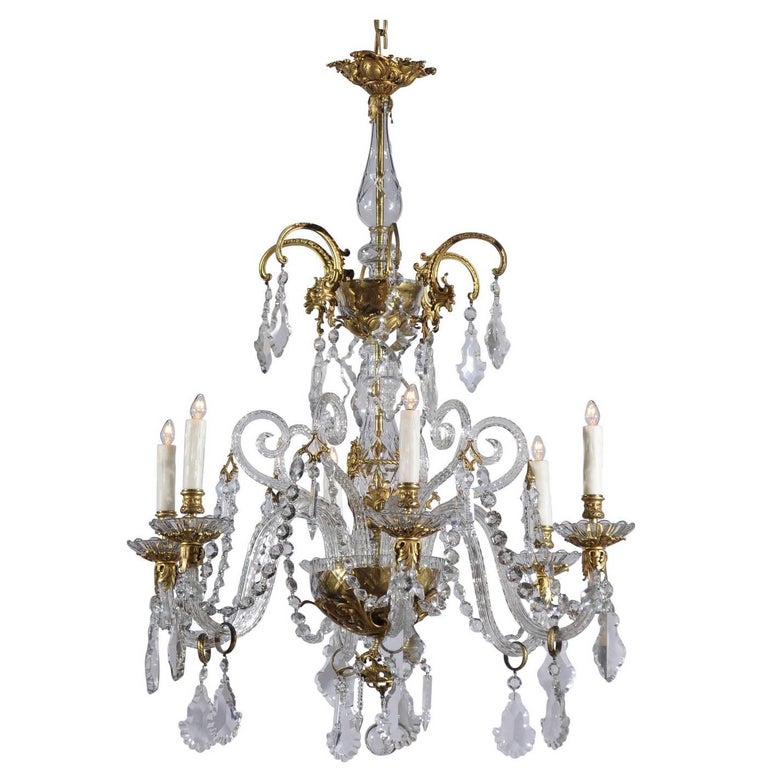 French Rococo Style Six-Light Crystal Chandelier with Gilt Bronze ...