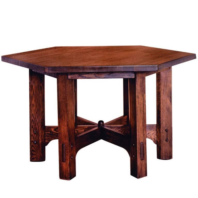 Hexagonal Oak Library Table For Sale at 1stDibs