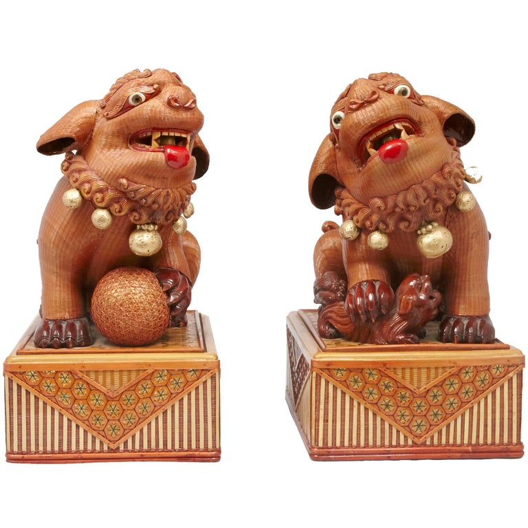 Pair of Mid-Century Chinese Foo Dog Boxes For Sale at 1stDibs