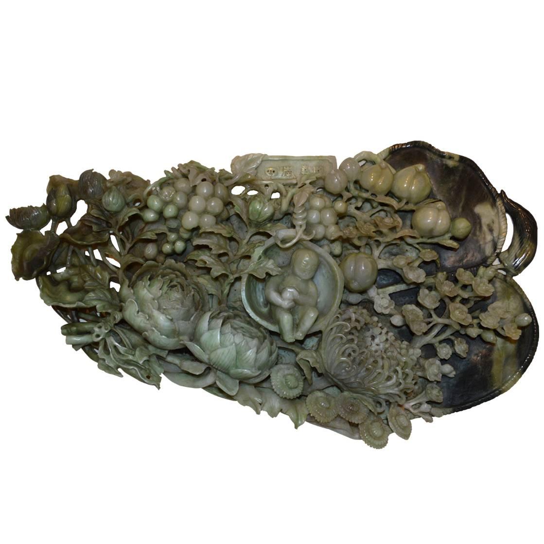 Large Antique Chinese Hand-Carved Jade at 1stDibs
