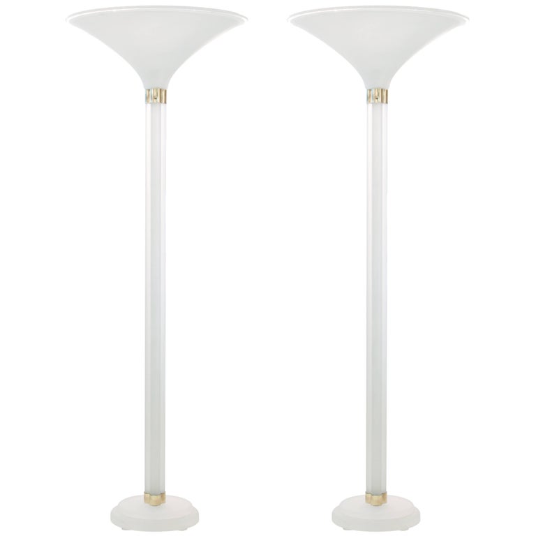Karl Springer Pair of Sand Blasted Lucite Torcheres, 1980s at 1stDibs