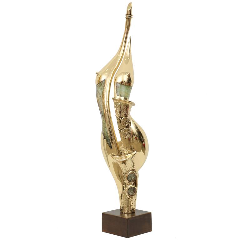 Gilded Bronze and Glass Inclusions Sculpture by J. Duval-Brasseur, Mid ...