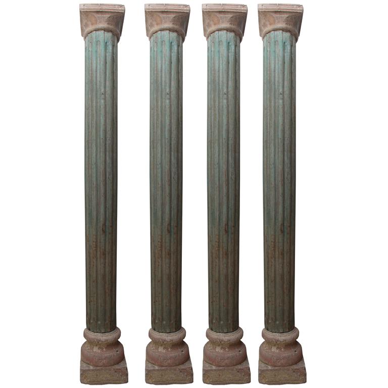 Large Fluted Wooden Neoclassical Columns with Capitals and Terra Cotta ...