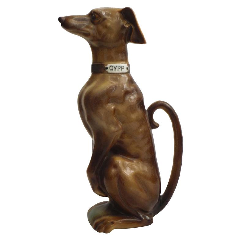 Majolica Brown Whippet Dog Pitcher Saint Clement, circa 1900 at 1stDibs
