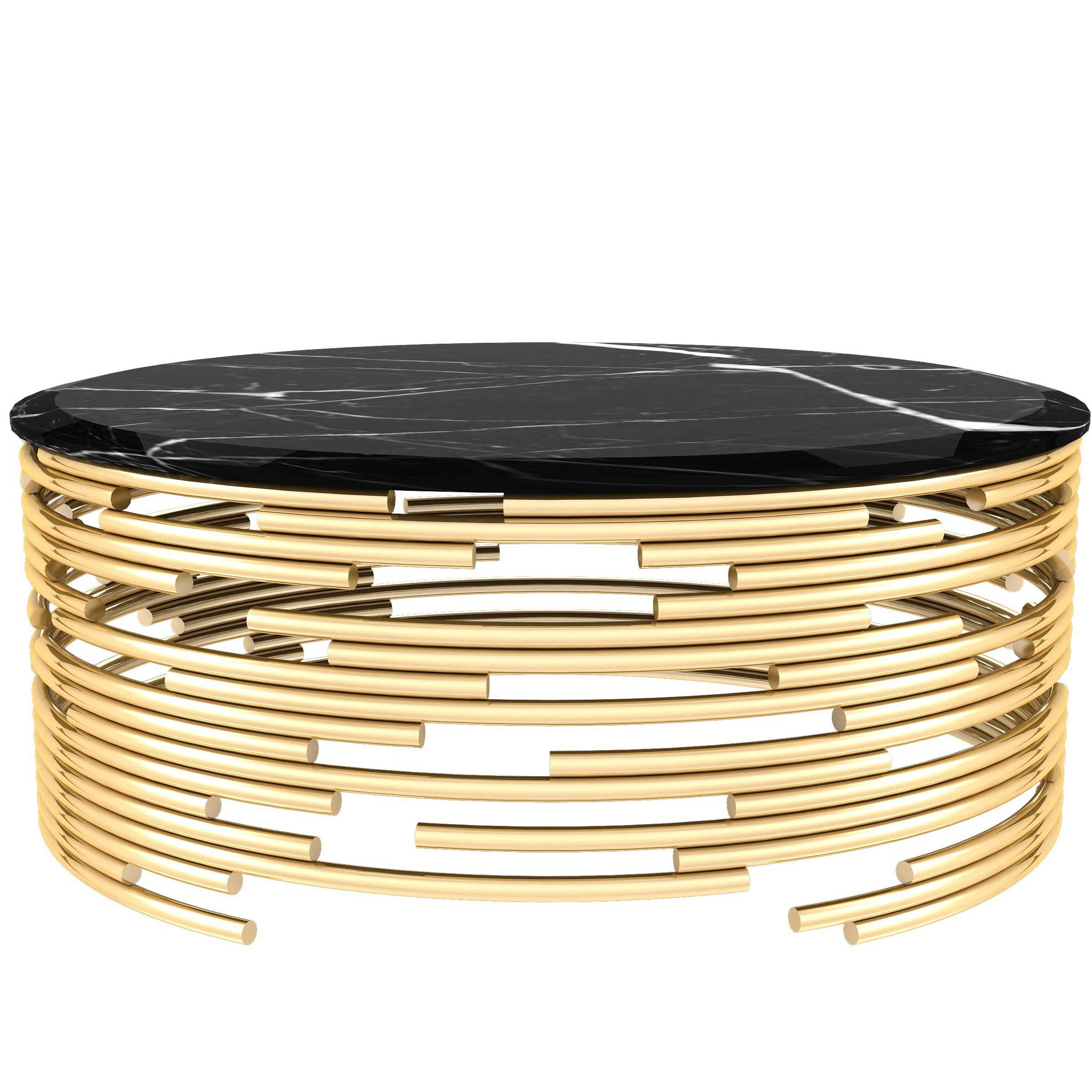 European Modern Brass and Black Marble Round Center Table For Sale at ...