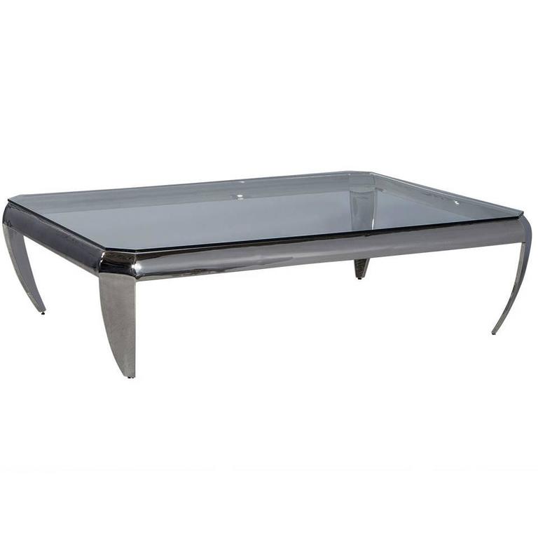 EJ Victor Glass and Stainless Steel Cocktail Table For Sale at 1stDibs