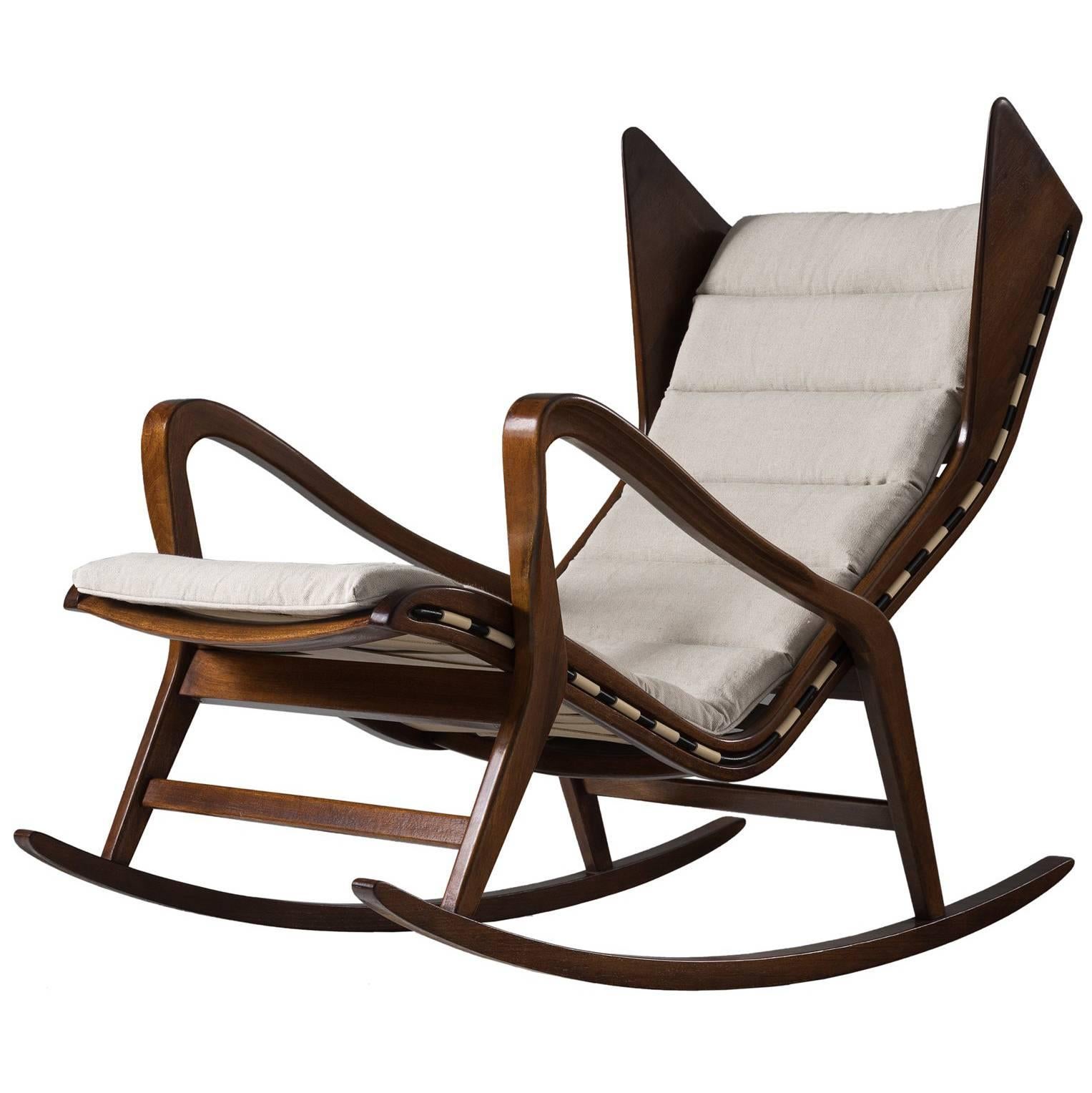 Reupholstered Italian Rocking Chair for Cassina For Sale at 1stDibs