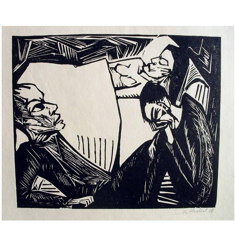 Erich Heckel German Expressionist Woodblock Print, 1919 "Dostoevski's ...