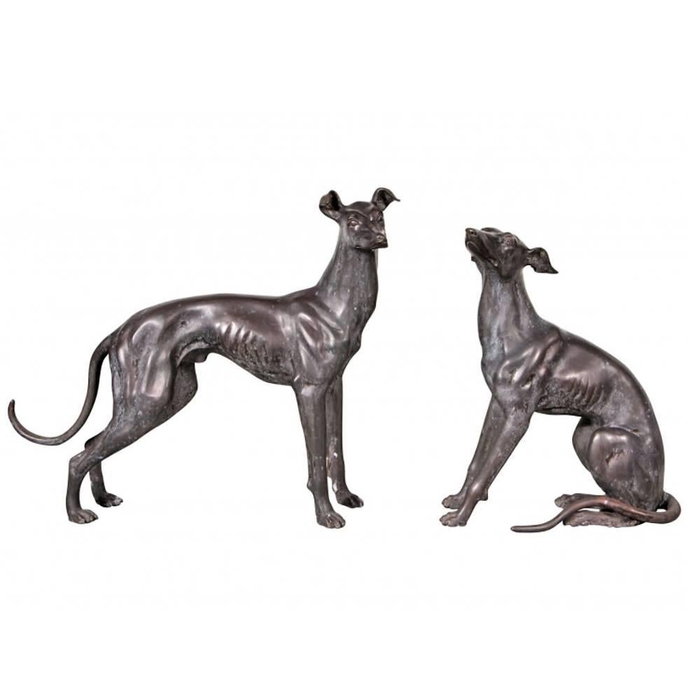 Pair of Life Size Whippet Bronze Figures For Sale at 1stDibs