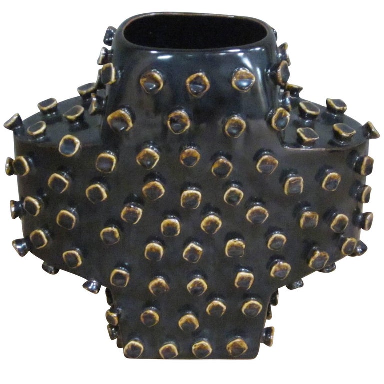Black and Gold Cross Shaped Vase, France, Contemporary at 1stDibs