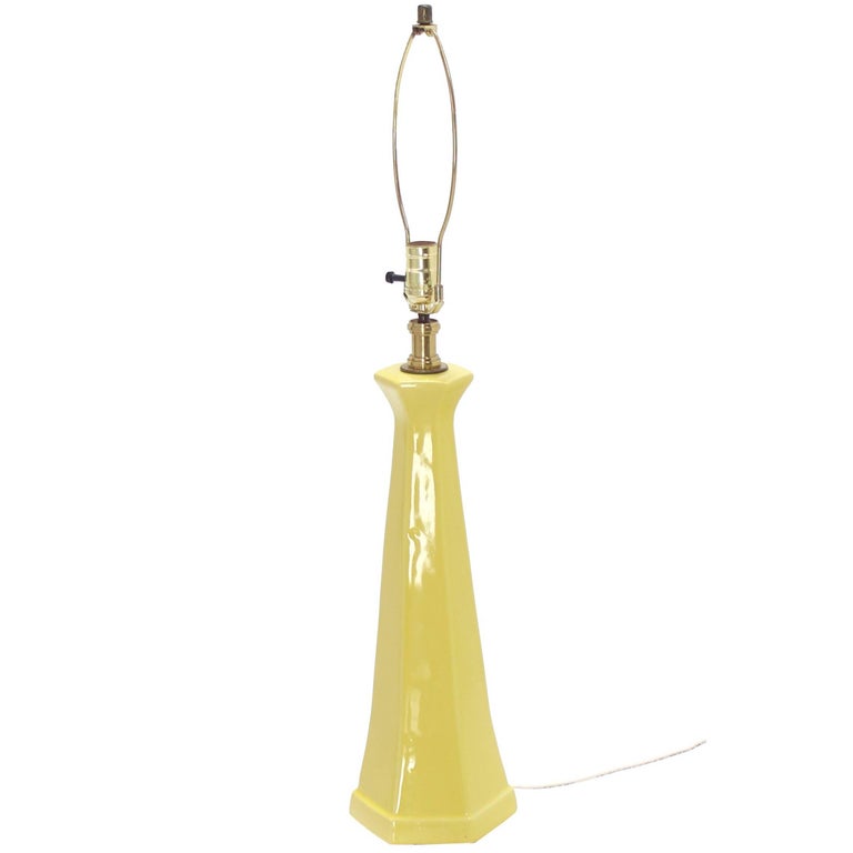 Hexagon Vase Shape Yellow Glaze Pottery Table Lamp For Sale at 1stDibs