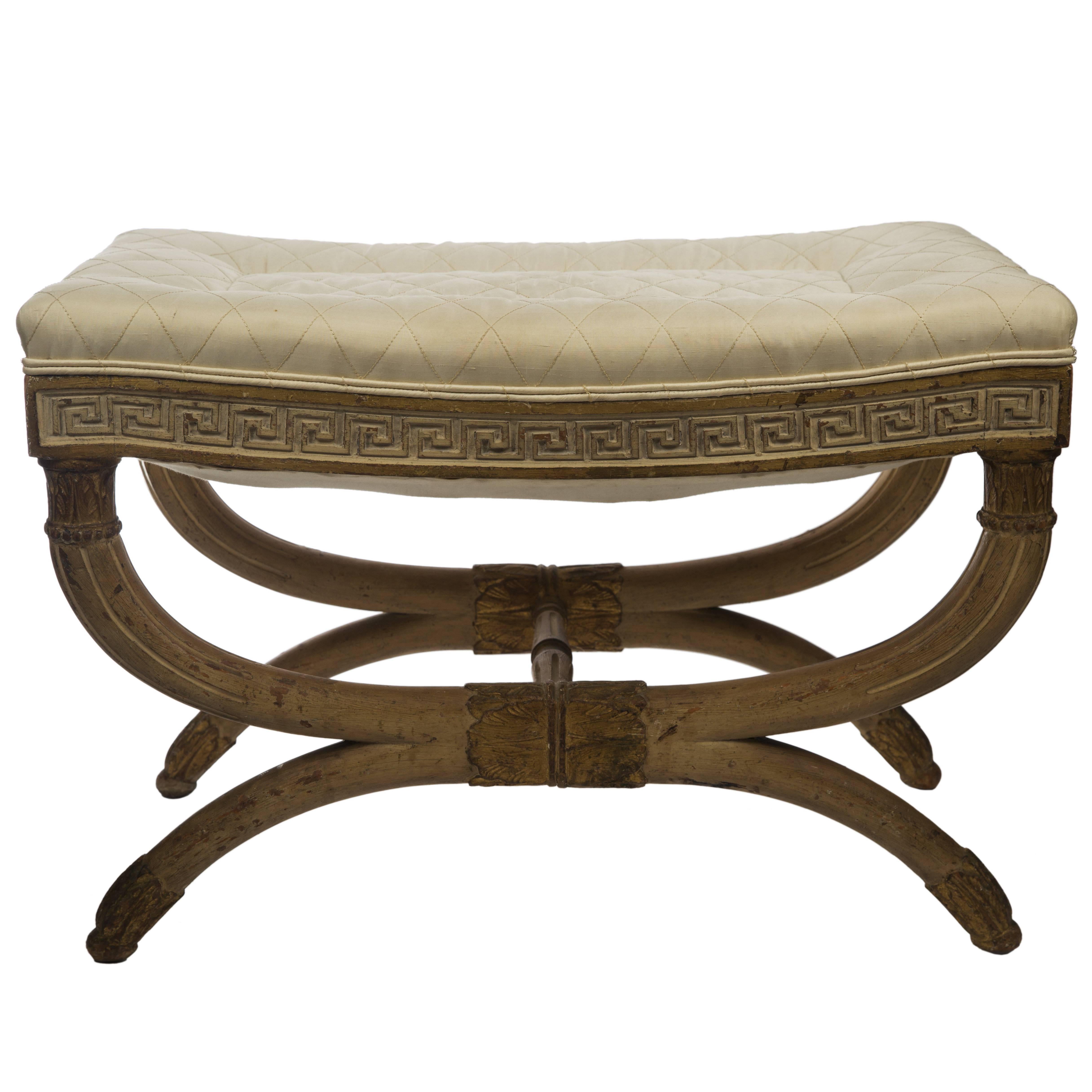 Neoclassical Polychrome and Parcel-Gilt Curule Bench at 1stDibs