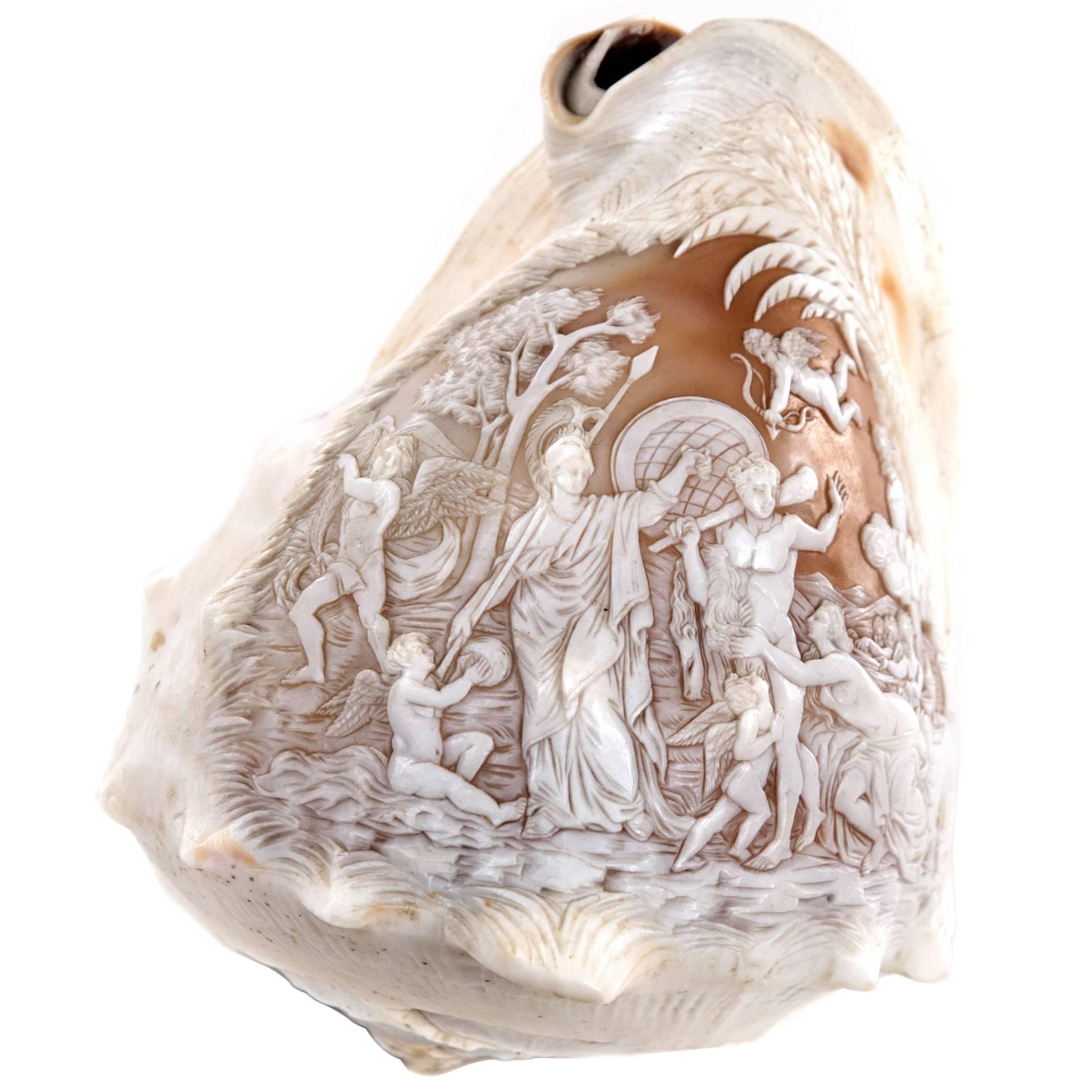 Cameo Carved Conch Shell Depicting Diana at the Hunt at 1stDibs