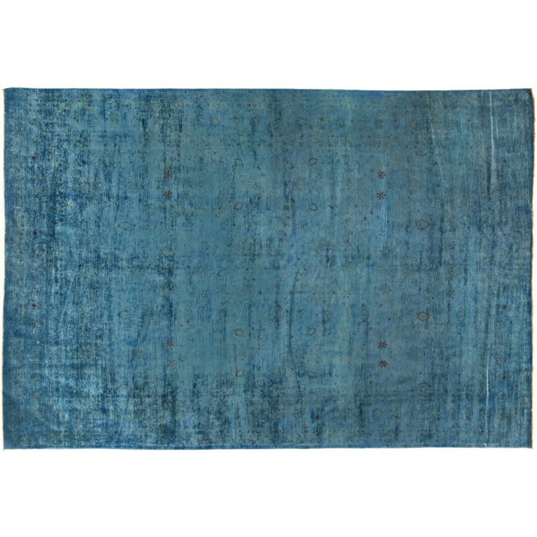 Silky Wool Overdyed Rug in Turquoise For Sale at 1stDibs