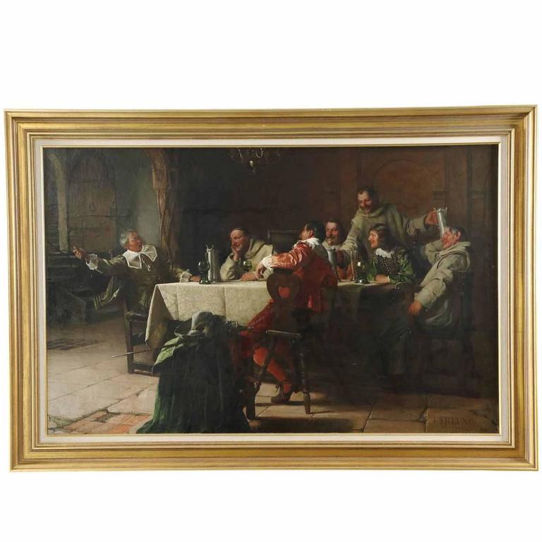 Large and Exceptional Painting of Monks and Soldiers by Fritz Freund ...
