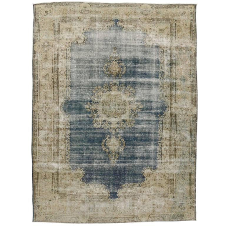Distressed Vintage Persian Kerman Rug with Modern Industrial Style at ...