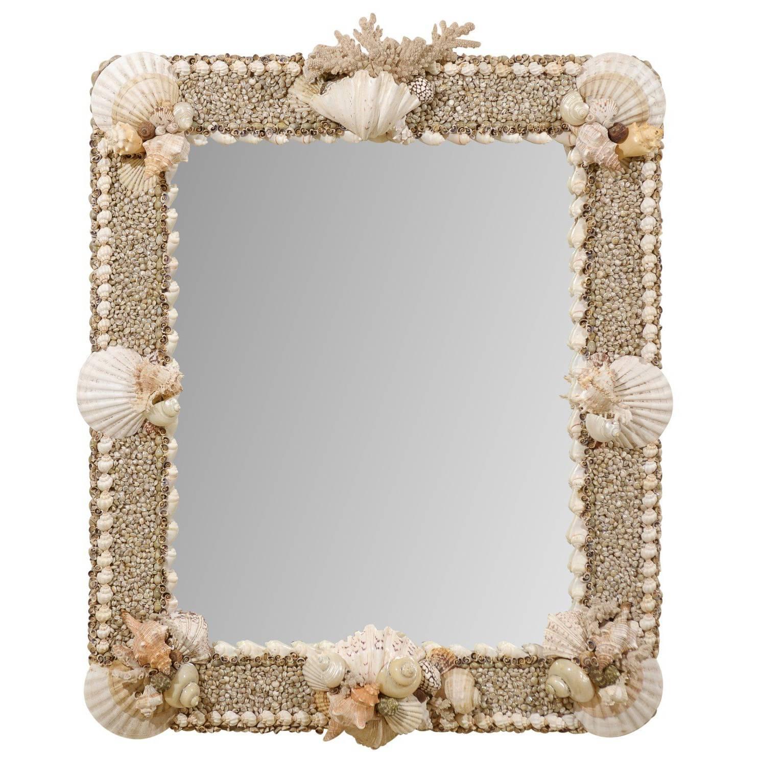 Real Seashell and Coral Oceanic Wall Mirror with Shells from the Indian ...