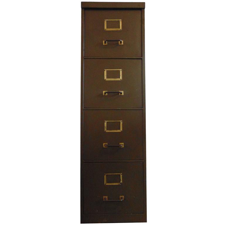 Vintage 1930s Industrial Four-Drawer Steel Green Filing Cabinet at 1stDibs