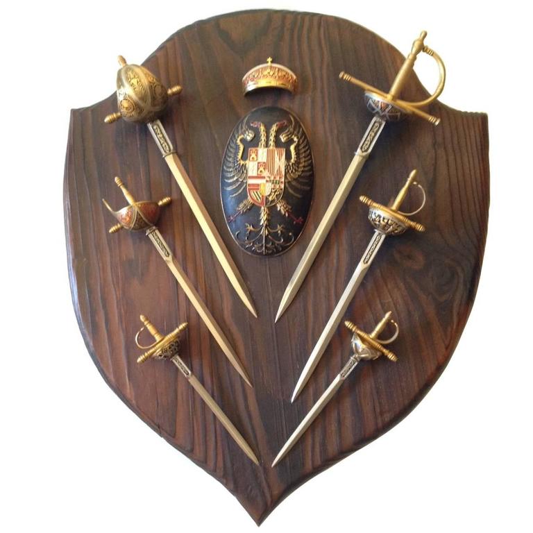 Large Vintage Spanish Sword Set Hand Painted, circa 1940s For Sale at ...