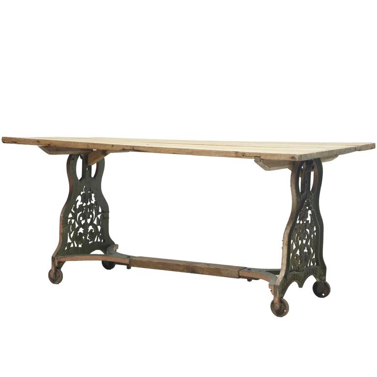 19th Century Iron Base Table with Pine Top For Sale at 1stDibs