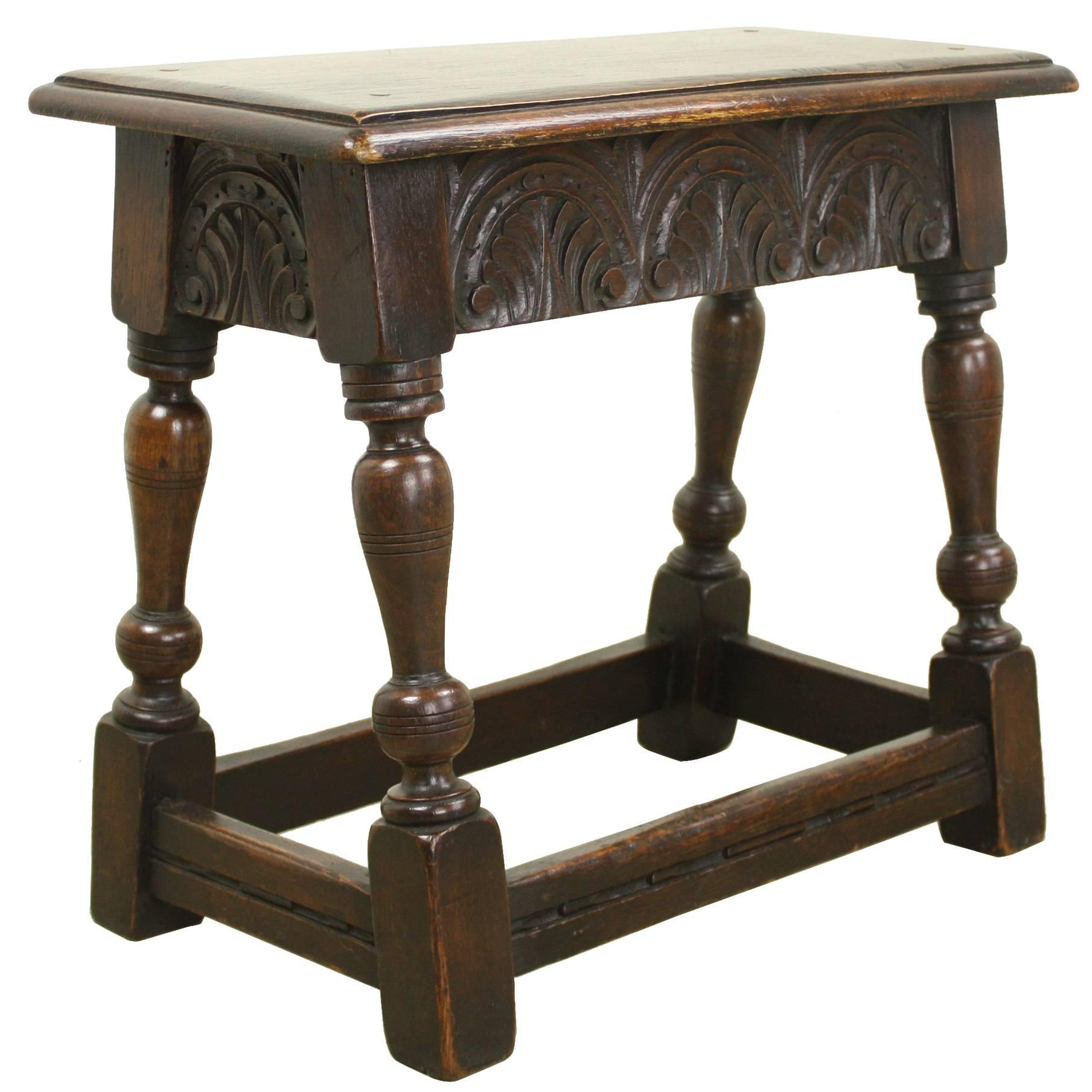 Small Antique Carved Oak Foot Stool at 1stDibs