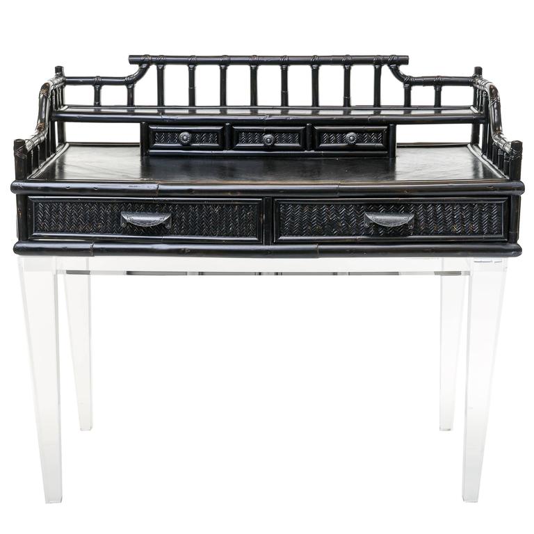 Black Bamboo and Lucite Desk at 1stDibs