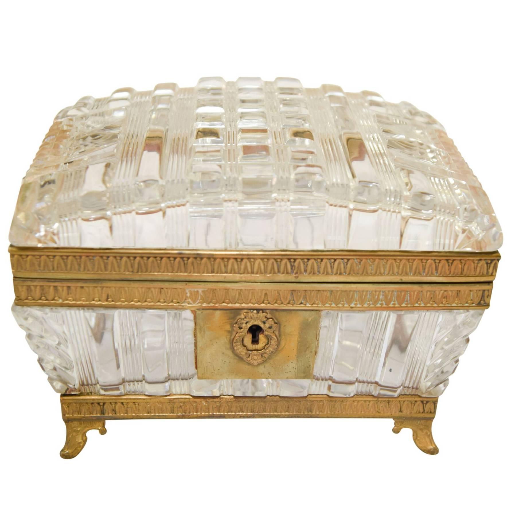 19th Century Baccarat Crystal and Ormolu Box with Hinged Lid at 1stDibs