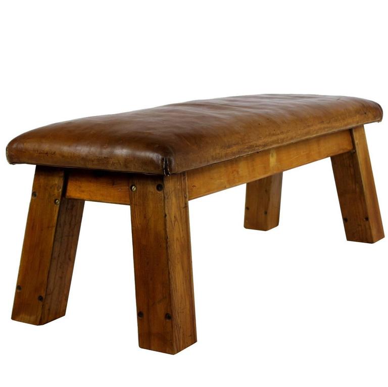 Mid-Century Leather Gym Bench at 1stDibs