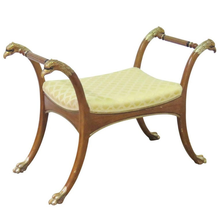 Regency Style Upholstered Bench with Eagles Heads For Sale at 1stDibs