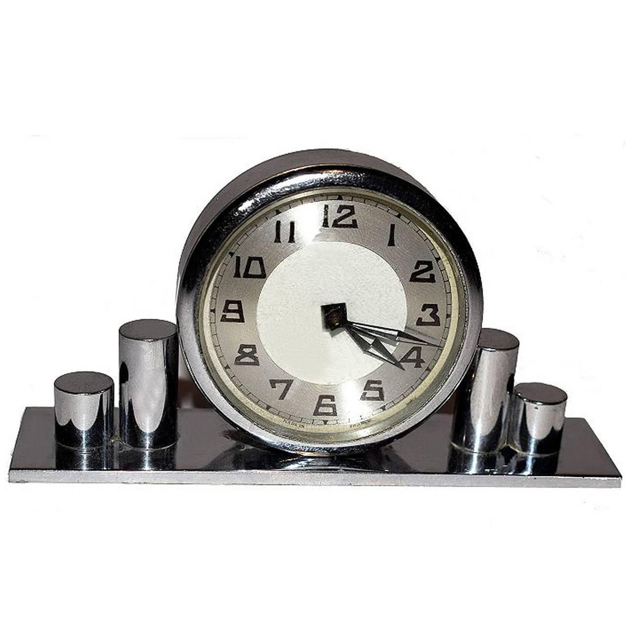 Miniature 1930s French Art Deco Chrome Clock at 1stDibs