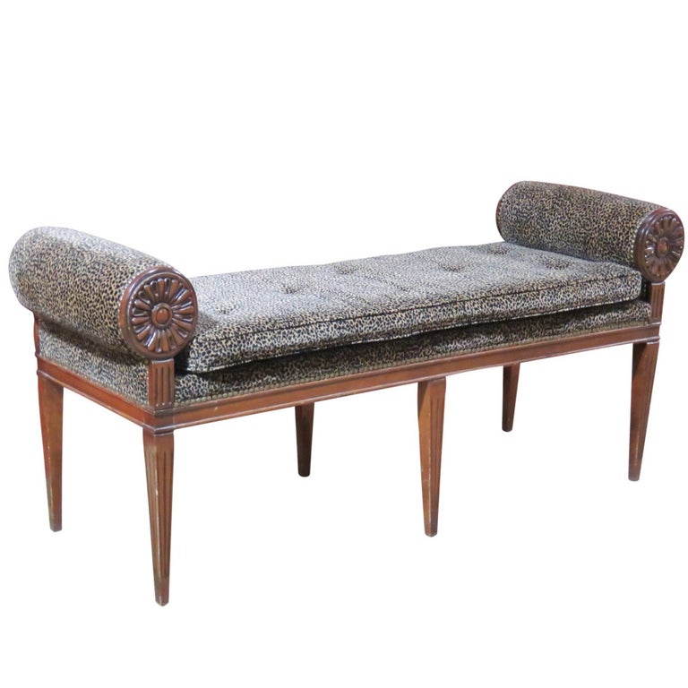 Regency Style Tufted Leopard Upholstered Bench For Sale at 1stDibs