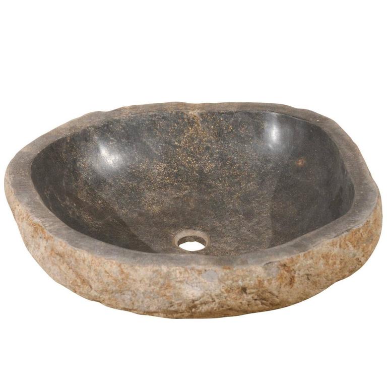 Sink Made from a River Rock / Boulder with Polished Black Interior, Tan ...