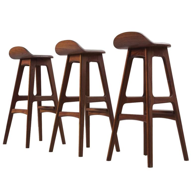 Three Erik Buch Teak Bar Stools at 1stDibs