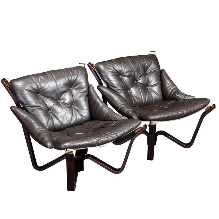 Spider Lounge Chairs by Sigurd Resell in Brown Leather at 1stDibs