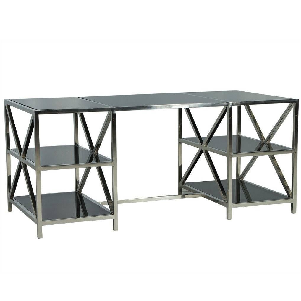 Modern Smoked Glass and Stainless Steel Desk at 1stDibs | smoked glass ...