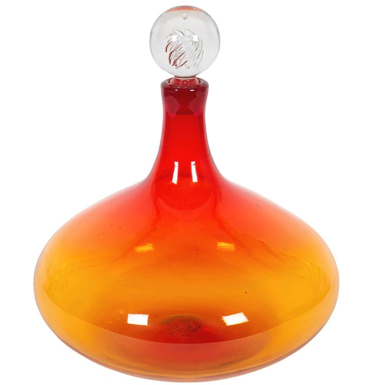 Joel Myers for Blenko Glass Tangerine Decanter at 1stDibs
