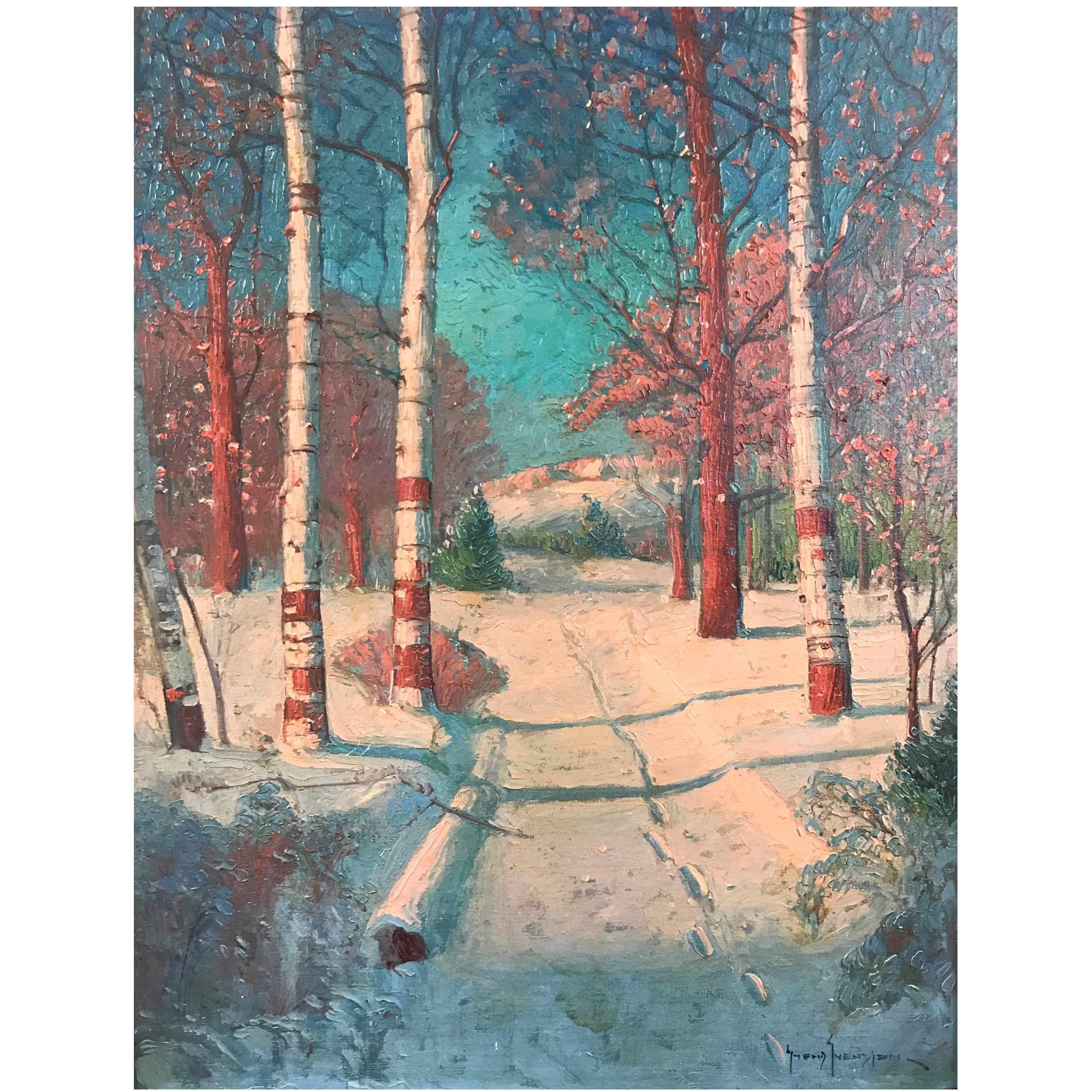 Sven Svendsen “Winter Birches” Impressionist Oil Painting at 1stDibs ...