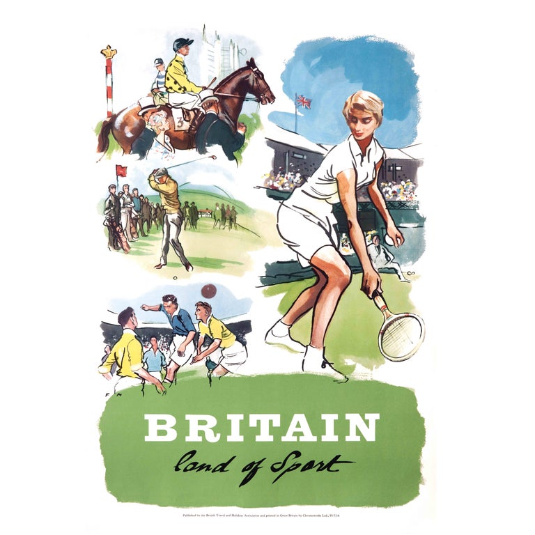 Original Vintage Poster, Britain Land of Sport, Tennis, Racing, Golf ...