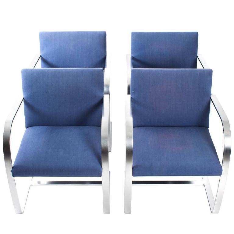Blue Satin Knoll Armchairs at 1stDibs