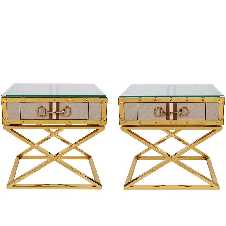 Pair Modern Contemporary Gucci Inspired Polished Brass Side Tables ...