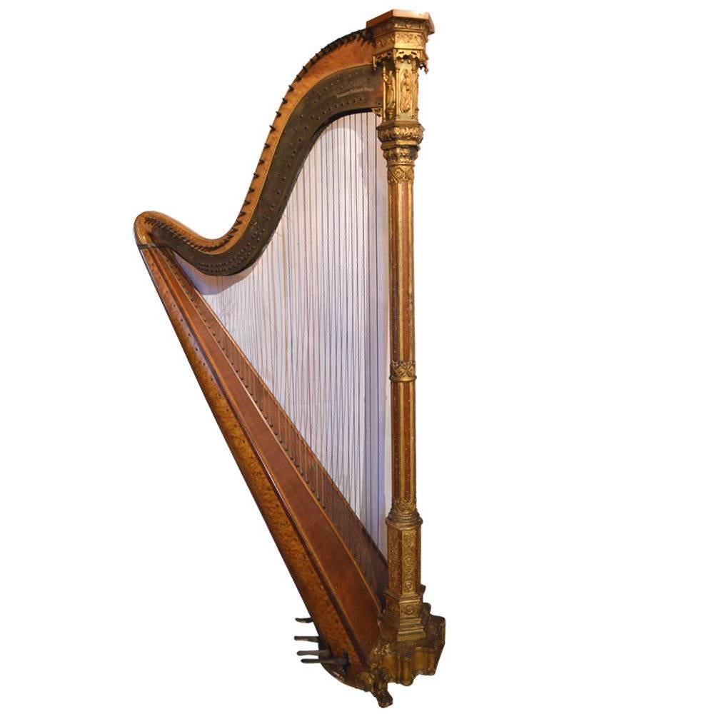 Erard Antique French Gothic Revival Style Parcel-Gilt Harp at 1stDibs