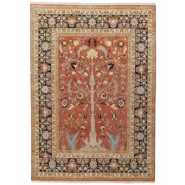 Tabriz Tree of Life Design Silk Pile Carpet For Sale at 1stDibs