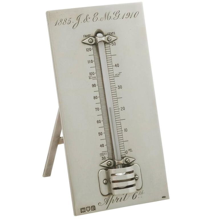 Antique Edwardian Sterling Silver Desk Thermometer at 1stDibs