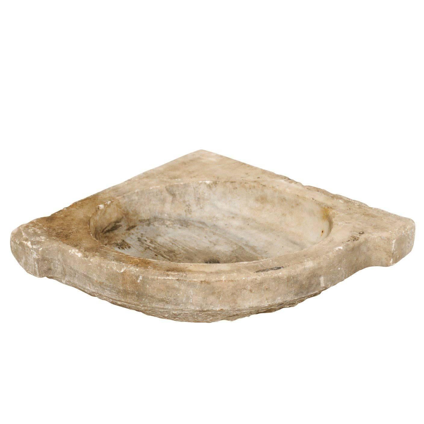 Elegant 19th Century European Solid Marble Corner Sink with Beautiful ...