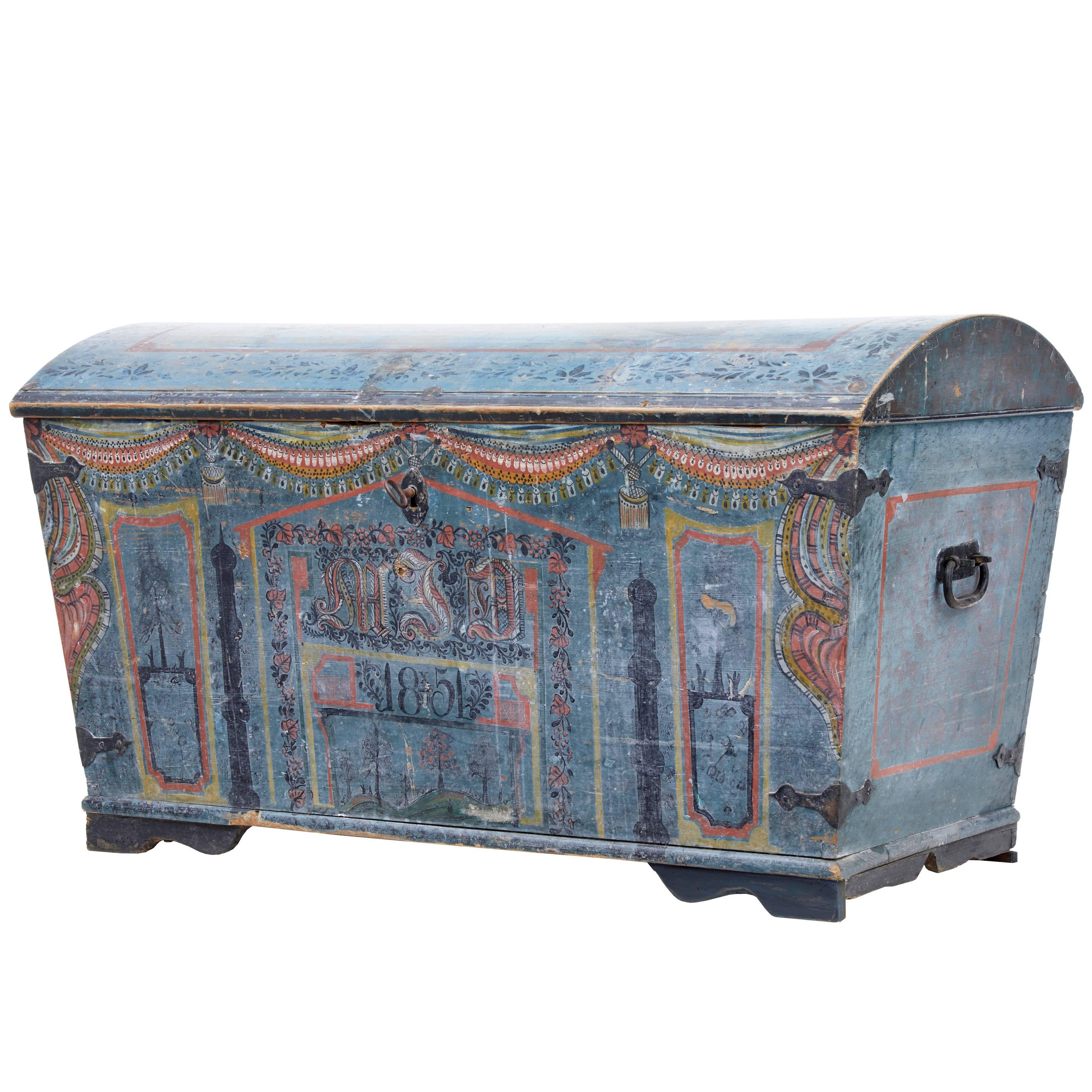 19th Century Swedish Painted Dome Top Trunk Chest at 1stDibs