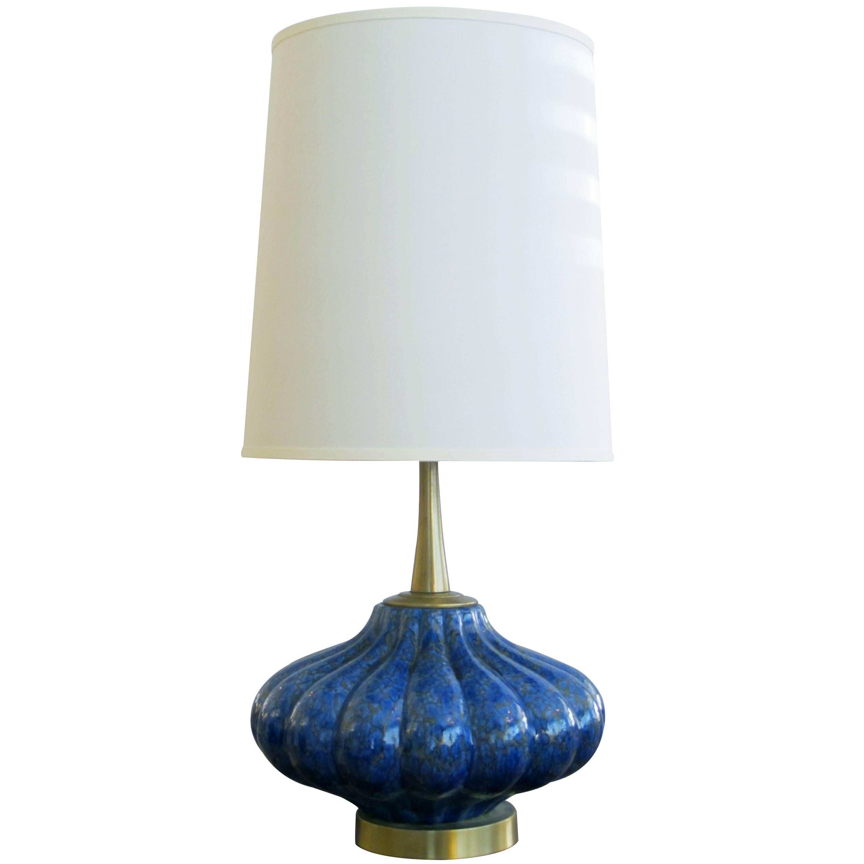 Shapely American 1960s Lobed Blue and Green Glazed Ceramic Lamp at 1stDibs