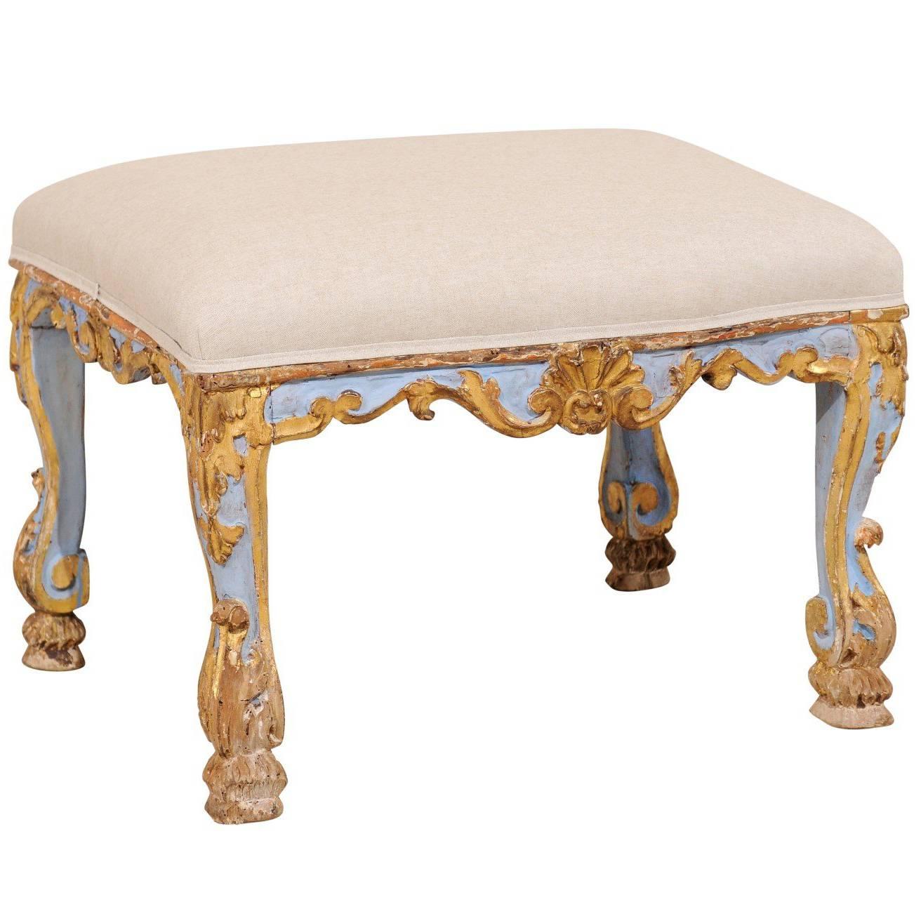 Italian Period Rococo Carved, Gilded and Painted Wood Stool from the ...