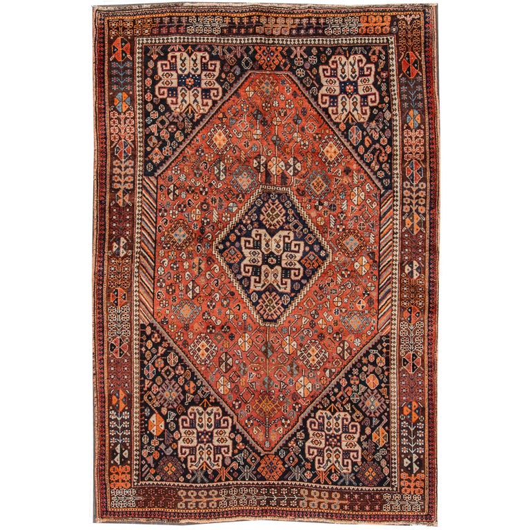 Gorgeously Contrasted Antique Persian Shiraz Rug at 1stDibs | shiraz rugs