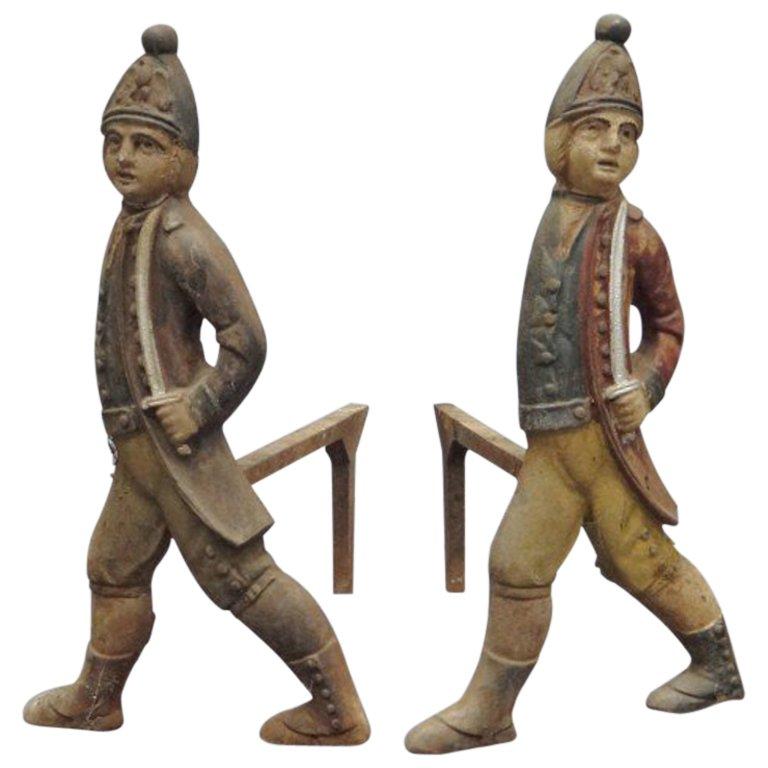 Pair Hessian Soldier Andirons, American, circa 1880 at 1stDibs
