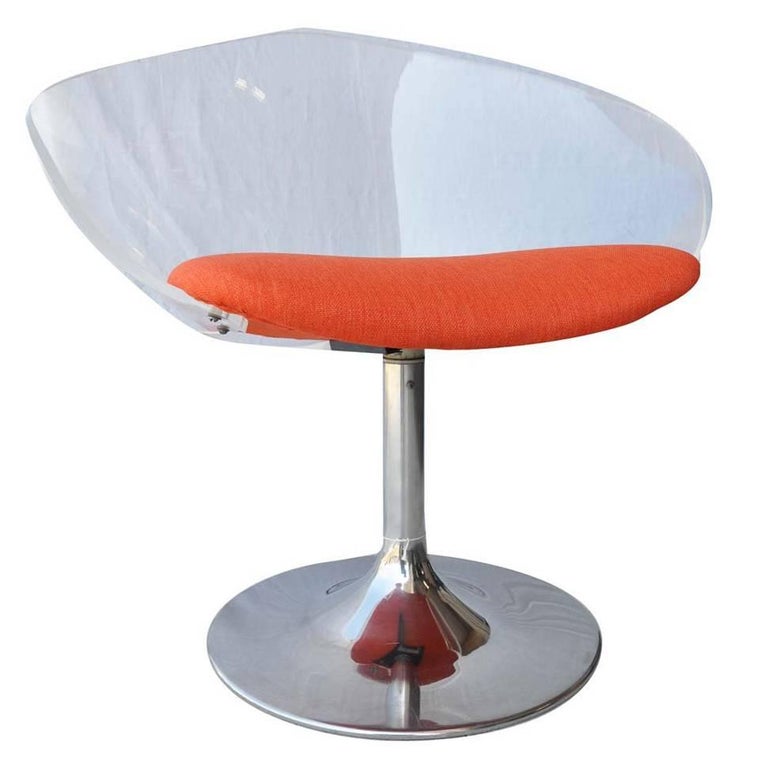 Mid-Century Lucite Swivel Chair with Chrome Tulip Base at 1stDibs